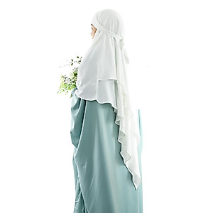 khalat Muslim Prayer Hijab 2 Layers Soft Breathable Hijab Islamic Dubai Womens Instant Long Hijab White