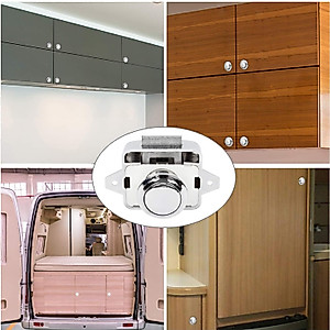 LESOLEIL Push Button Latch Locks - 10 Pcs RV Cabinet Door Push Lock Catch Keyless Knob for Camper Van Motorhome Caravan Boat Silver