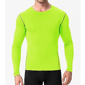 Fluorescent Green Compression Shirts Mens Long Sleeve Running Gym Top Shirts Lightweight Sports Baselayer Undershirt