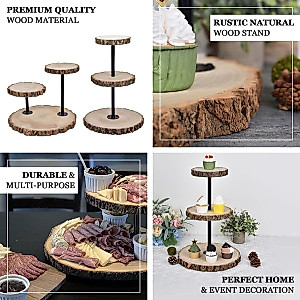 Efavormart 14" Tall | 3 Tier Rustic Wood Slice Cupcake Stand, Natural Wooden Cake Stand Dessert Display with Metal Poles