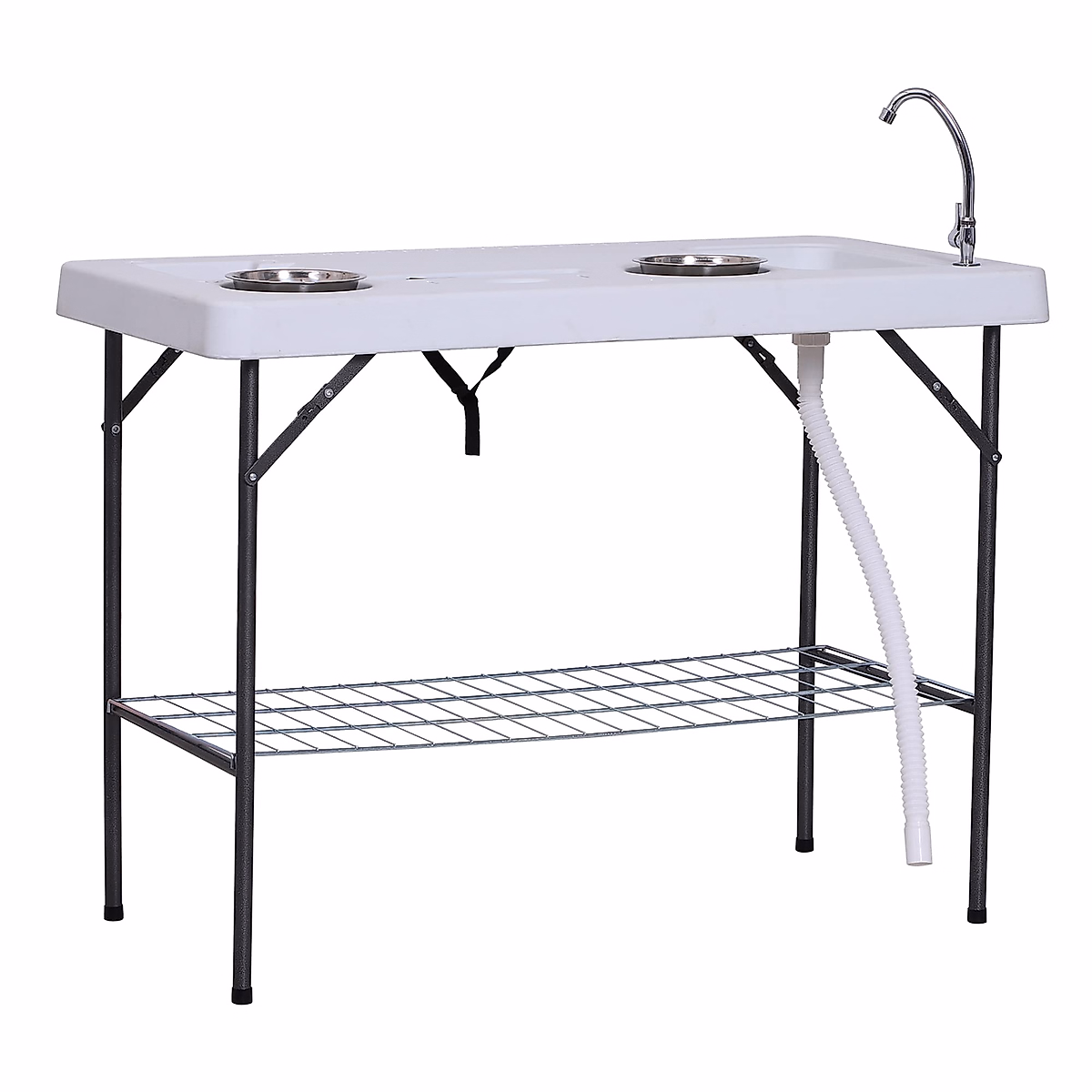 Outsunny Folding Fish Cleaning Table with Sink, Portable Camping Table with Faucet Drainage Hose, Grid Rack and Fish Cleaning Kit for Picnic, Fishing, 50"