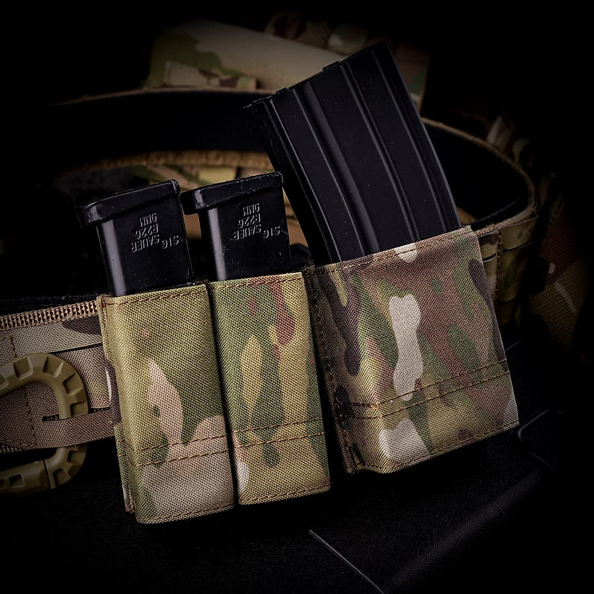 KRYDEX Double Pistol Mag Pouch, Nylon Magazine Pouch 9mm with Quick Release Kydex Magazine Pouch Insert (MC)