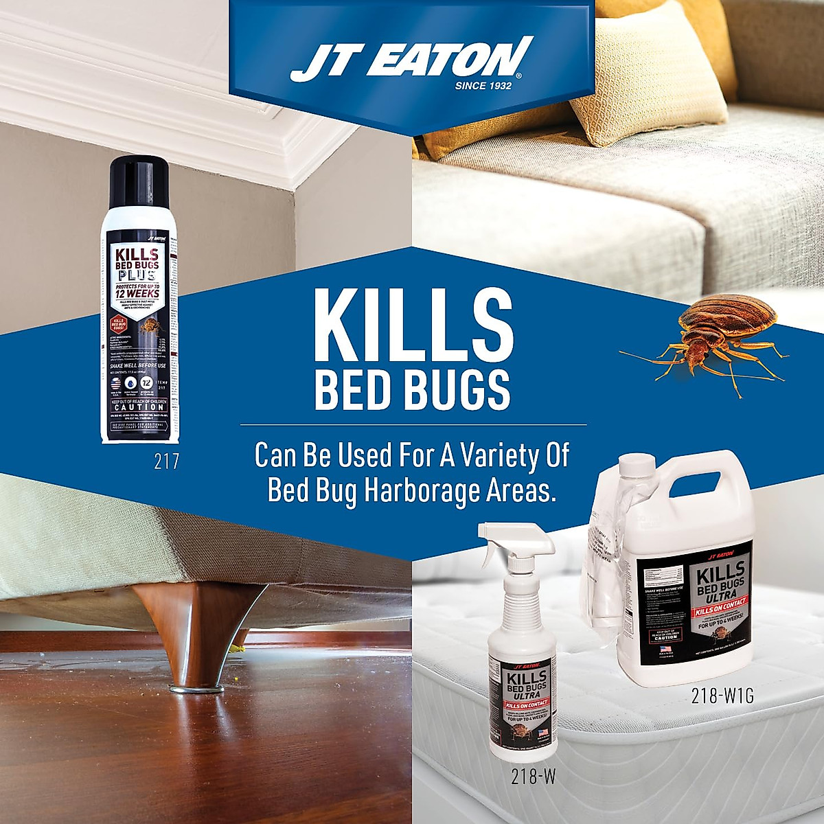 JT Eaton 217P Bed Bug Killer Plus Pro-Label, Non-Staining Water Based Insect Spray for Indoors (17.5 oz)