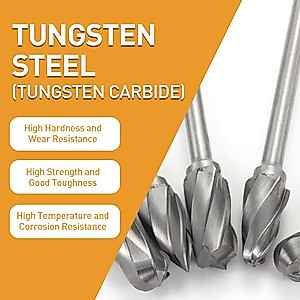 Carbide Burr Set Compatible with Dremel Rotary Tool 10Pcs Die Grinder Bits Rotary File Rasp with 1/8” Shank and 1/4” Grinding Head Accessories for DIY, Woodworking, Metal Carving, Drilling, Polishing