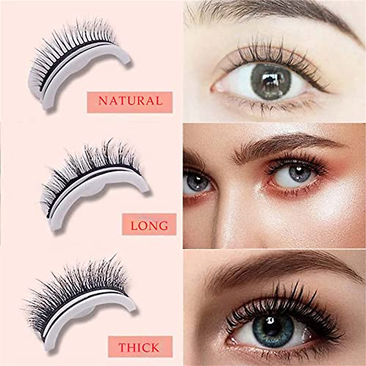Self-adhesive Eyelashes,2024 New Snap on,3 Pairs Eyelashes Snap on No Adhesive (3*Natural)