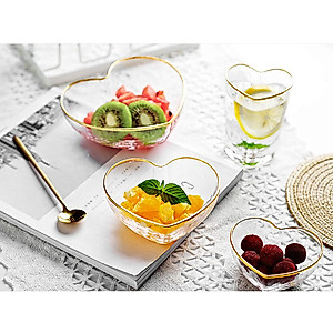 Phnom Penh Glass Bowl Dessert Bird's Nest Salad Bowl Fruit Plate Creative Transparent Heart Shape Breakfast Bowl (4 pcs)