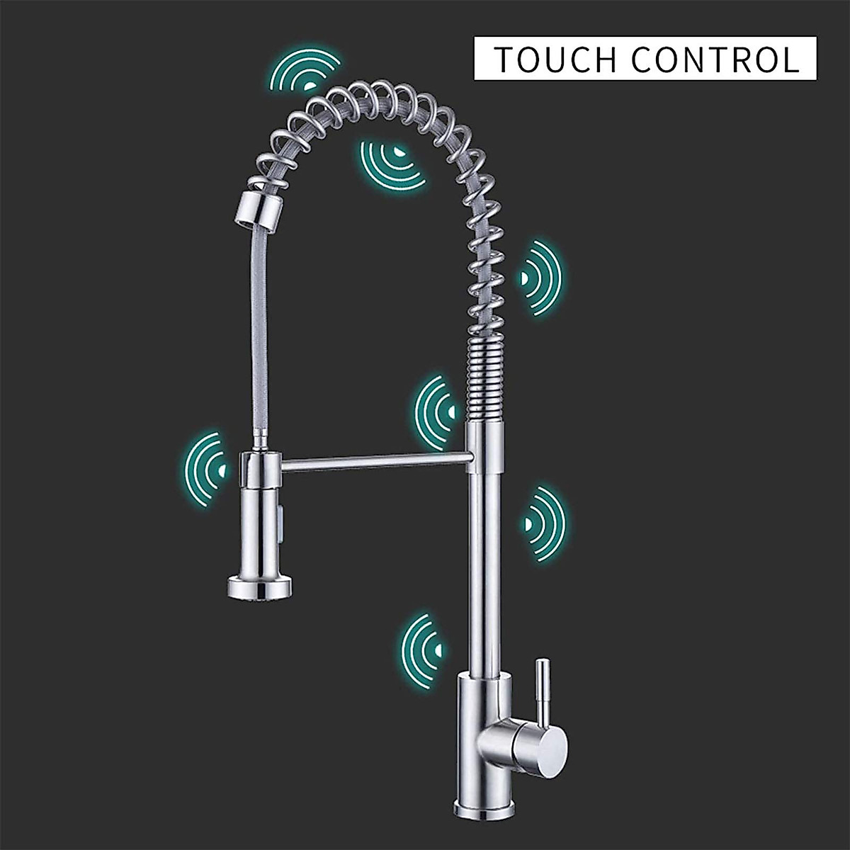 Touch Control Kitchen Faucets Brushed Nickel, High Arc Spring Style Smart Kitchen Faucet, Stainless Steel Kitchen Faucet with Pull Down Sprayer, Kitchen Mixer Tap
