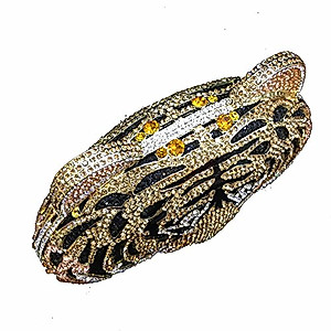 nice buy Lady Dazzle Full Diamond Clutch Tiger Head Evening Bag Bling Rhinestone Chain Cross Body Bag Animal Purse (Gold 1), Medium