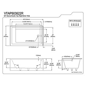 Kingston Brass Aqua Eden VTAP603622R 60-Inch Acrylic Alcove Tub with Right Hand Drain, White