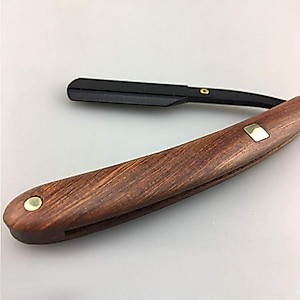 Uonlytech Wooden Handle Chic Straight Barber Edge Steel Razors Shaving Knife Folding Men Vintage Straight Edge Metal Hair Shaper Barber Razor without Blade