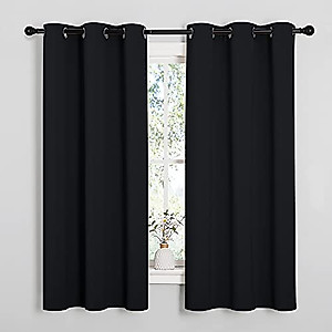 NICETOWN Pitch Black Solid Thermal Insulated Grommet Blackout Curtains/Drapes for Bedroom Window (2 Panels, 42 inches Wide by 63 inches Long, Black)