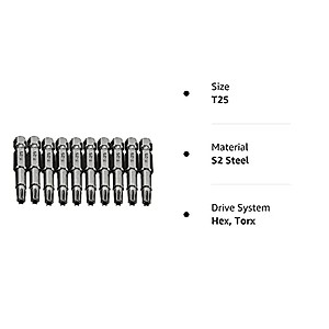 COMOK 10pcs 50mm Long 1/4 Inch Hex Shank T25 Torx Head Magnetic Screw Driver Bit Set Security Tamper Proof Star 6 Point Screwdriver Kit Tools