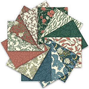 JarThenaAMCS 12Pcs Retro Floral Cotton Fabric Bundles William Morris Floral Fat Quarters Vintage Quilting Patchwork for Spring DIY Craft Home Party Decor, 18 x 22 Inch