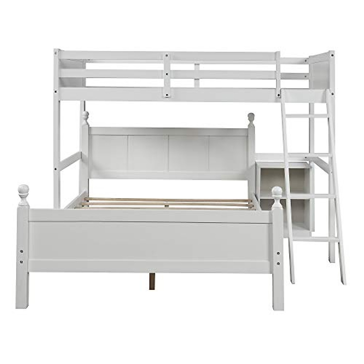 Lepfun Twin Over Full Bunk Bed with Cabinet and Ladder, Wood Loft Bed Frame, Convertible Into 2 Single Beds, No Box Spring Needed, White