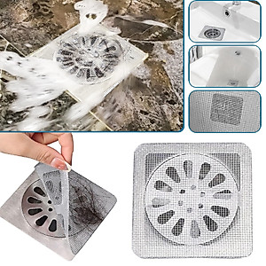 30PCS Disposable Hair Drain Stickers,Disposable Shower Drain Cover Hair Catcher Mesh Stickers, Floor Drain Sticker Sink Drain Strainer Screen Catcher for Bathroom Bathtub Kitchen