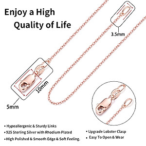 Jewlpire Solid 925 Sterling Silver Chain Necklace for Women, 1.1mm Cable Chain Rose Gold Chain Shiny & Sturdy Women's Chain Necklaces, 18 Inches