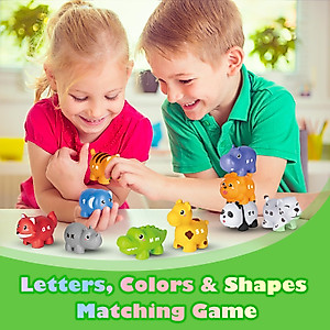 Learning Toys for 2 3 4 Year Old, 52 Pcs ABC Animal Alphabet Match Game with Uppercase Lowercase, 10 Different Animal Figures, Preschool Activities Montessori Fine Motor Toys for Toddlers Kids