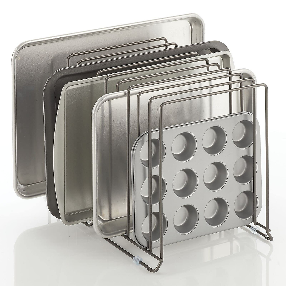 mDesign Metal Wire Organizer Rack for Kitchen Cabinet, Pantry, Shelves - Holder with 11 Slots for Skillets, Frying Pans, Lids, Cutting Boards, Vertical or Horizontal Placement, Extra Large - Dark Gray