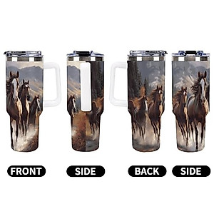 LLUTSNTH 40 Oz Vacuum Tumbler with White Handle Leakproof Insulated Tumbler Horses Stainless Steel Travel Mug with Lid And Straw Coffee Cup Cute Water Bottles Cup Holder Friendly