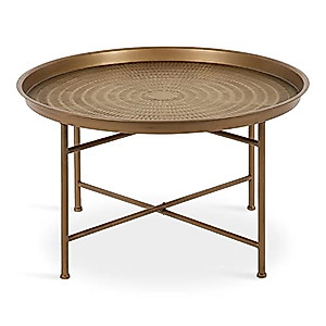 Kate and Laurel Mahdavi Boho-Chic Hammered Metal Tray Coffee Table, Dark Gold