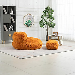 Plush Memory Foam Lounge Chair with Ottoman - Oversized Recliner High Back Lazy Sofa Chair with High Resilience Foam, Solid Wood Frame, Iron Legs - Comfortable Single Living Room Chair (Orange)