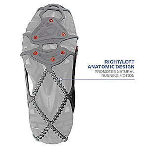 Yaktrax Run Traction Cleats for Snow and Ice, Gray/Red, Small (8161)