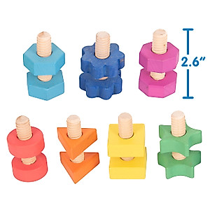 TickiT Rainbow Wooden Nuts & Bolts - Set of 21 - 7 Shapes and Colors - For Ages 18m+ - Loose Parts Wooden Toys for Toddlers and Preschoolers