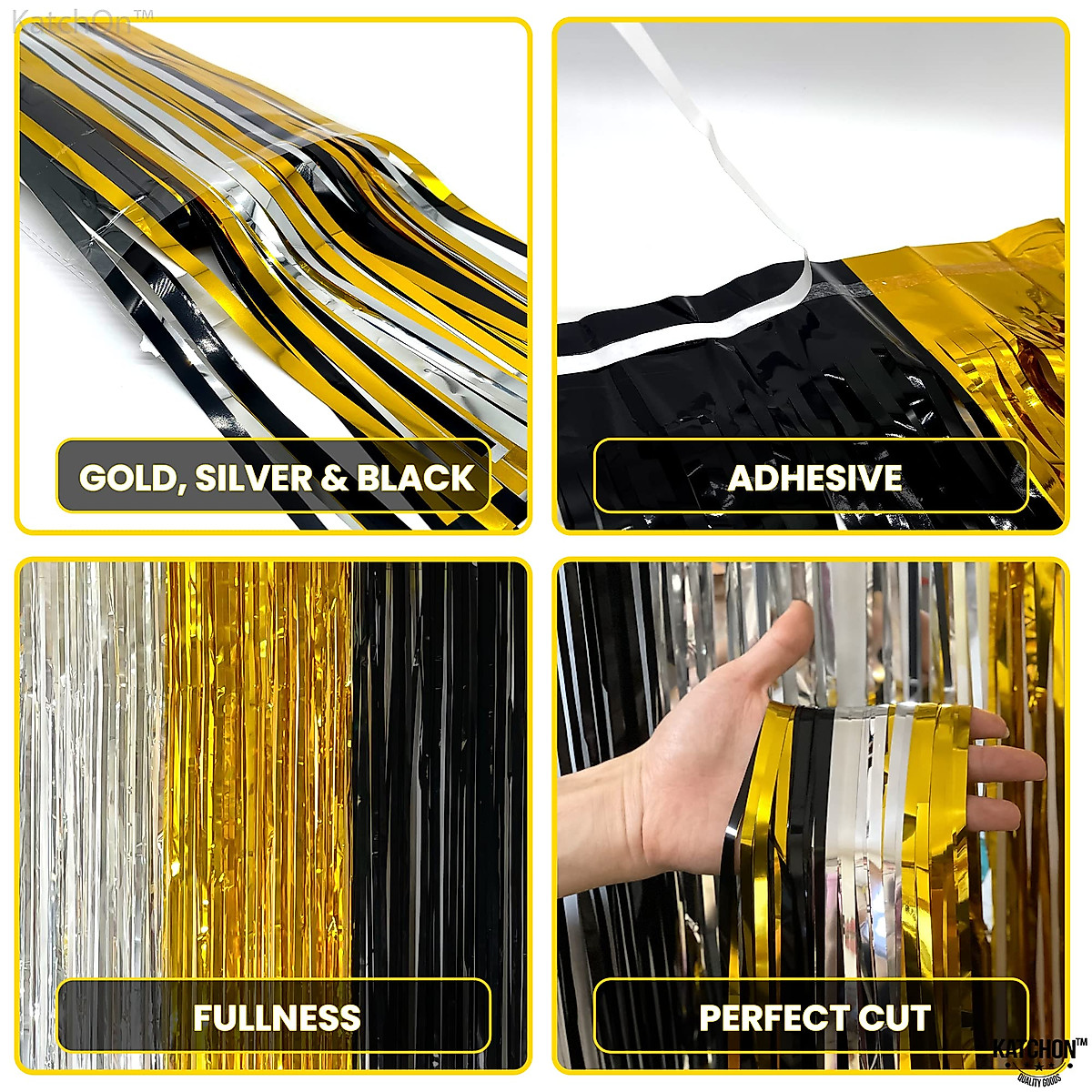 KatchOn, XtraLarge Silver Black and Gold Backdrop - 8x3.2 Feet, Pack of 2 | Black Gold and Silver Party Decorations |Graduation Decorations, The Notorious One Birthday Decorations for Boys