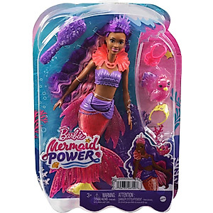 Barbie Mermaid Power Doll Set, Barbie "Brooklyn" Fashion Doll with Phoenix Pet & Accessories, Mermaid Toy with Interchangeable Fins
