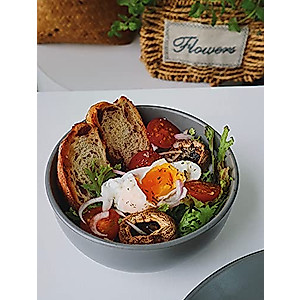 Famiware Dinnerware Set, 16 Piece Dishes Set, Plates and Bowls Set for 4, Gray Matte…