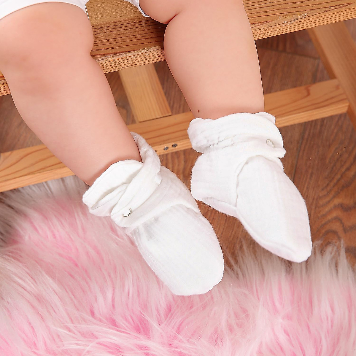 Ella Bonna Muslin Baby Booties 0-6 Months Slipper Toddler Shoes, Infant Baby Girl Booties, Baby Boy Slipper Socks, Cream