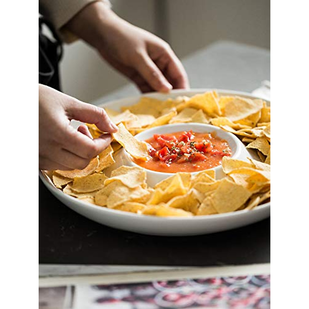 LAUCHUH Porcelain Chip and Dip Serving Set Divided Serving Trays Appetizers and Cheeses Serving Platter Compartment Dish 12-inch set of 1