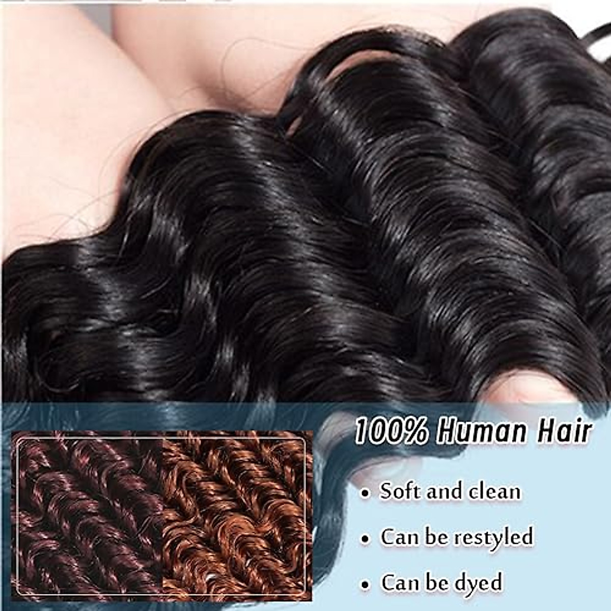 Deep Wave Bundles Human Hair Weave single Bundles Deep Curly Brazilian Virgin Hair Wet And Wavy Bundle 12A Grade Unprocessed Human Hair Extensions Natural Black 18 Inch