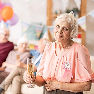 60 and Sexy Tinplate Badge Pin, It's My 60th Birthday Button Pin, Happy 60th Birthday Pink Rosette Badge Pin for Women, Brooch Buttons for Sixty Years Old Birthday Party