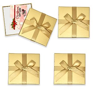 Gold Christmas Card Gift Box Holder with Bows Pack of 6 Holiday Gifts Greeting Cards Present Wrap Square Boxes Cash Money Holders Party Favor Decor for Wedding Xmas Party Supplies Decorations