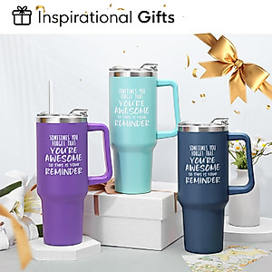 NOWWISH Inspirational Gifts for Men, Sometimes You Forget You're Awesome 40 oz Tumbler with Handle and Straw, Birthday Gifts for Him Husband Dad and Boyfriend - Navy Blue