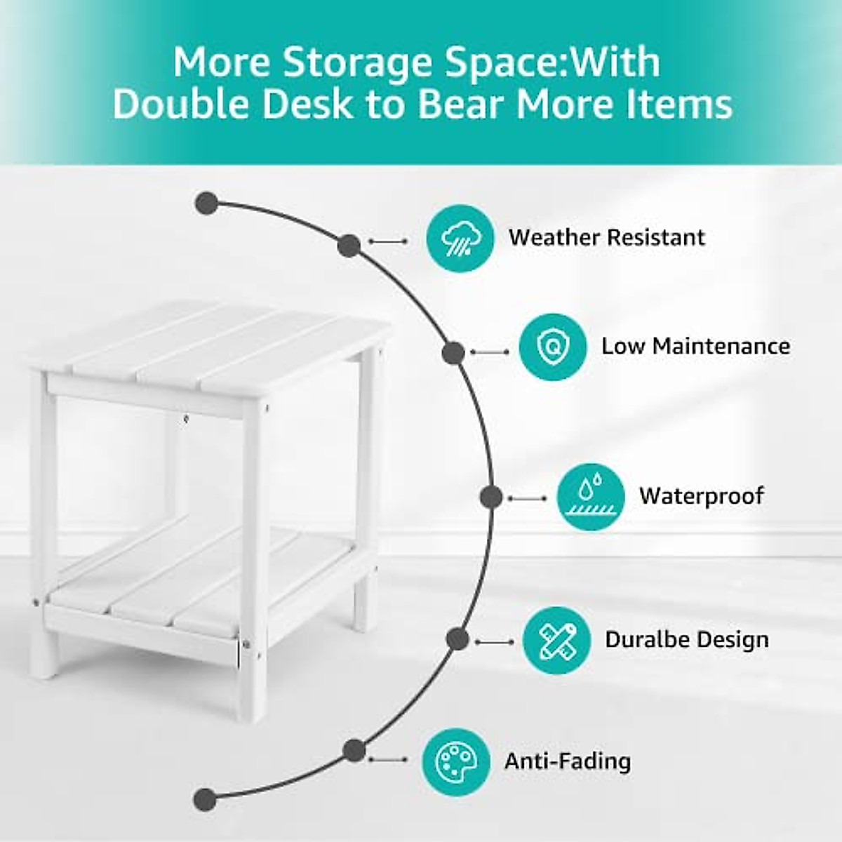 BASCWIHOM Outdoor Adirondack Side Tables, HDPE Weather Resistant Outside End Tables with 2 Shelves for Patio, Backyard, Pool, Indoor Outdoor Companion, Easy Maintenance & Waterproof,