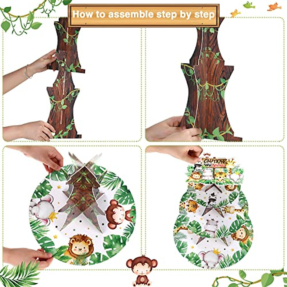 Safari Cupcake Sand 3 Tier Jungle Theme Baby Shower Decor Woodland Cupcake Holders Decorations Forest Wild Animals Theme Dessert Tower for Kids Birthday Party Supplies