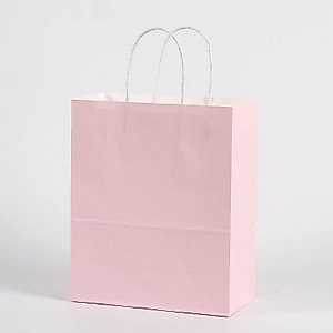 AZOWA Gift Bags Small Kraft Paper Bags with Handles (6.3 x 3.1 x 8.6 in, Pastel Pink, 12 CT)