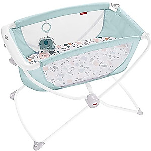 Fisher-Price Baby Crib Rock With Me Bassinet Portable Cradle With Mesh Sides And 1 Toy, Folds For Travel, Pacific Pebble