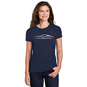 1970 1971 Ford Torino Fastback Classic Outline Design Ladies Cotton Tshirt Large Navy