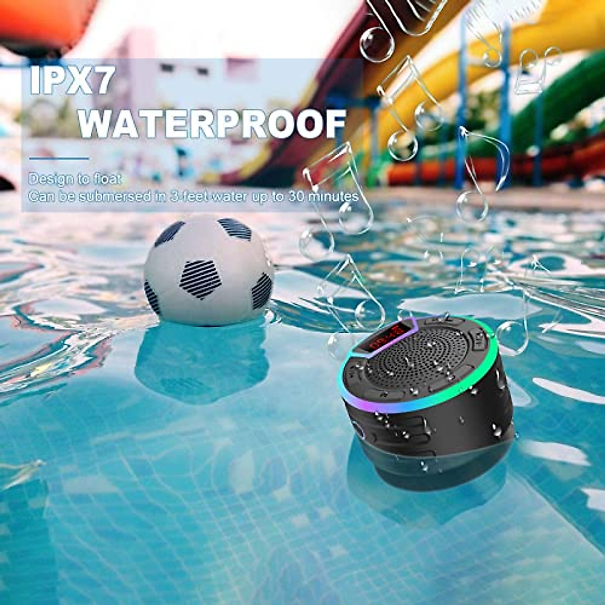 DUOTEN IPX7 Waterproof Speaker, Portable Bluetooth 5.0 Wireless Speaker with Suction Cup Shower Speaker, Longer Playtime RGB Lights, 360° Surround Sound Rich Bass for Outdoors, Travel, Pool, Beach