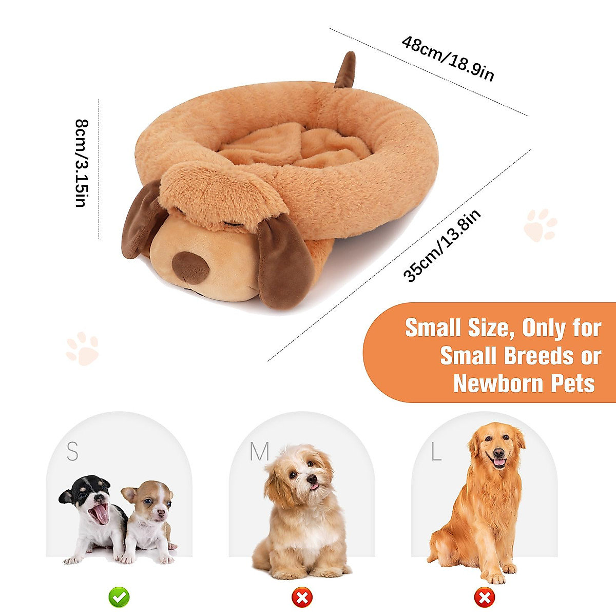 vocheer Heartbeat Puppy for Dogs Bed Anxiety Relief Plush Stuffed Animal Dog First Aid Kit with 1 Heating Pack,Small Size, 17 * 13.8", Light Brown