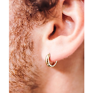 Tiny 14k Yellow Gold Huggie Hinged Hoop Earrings, 0.5 In (12mm) (3mm Tube)