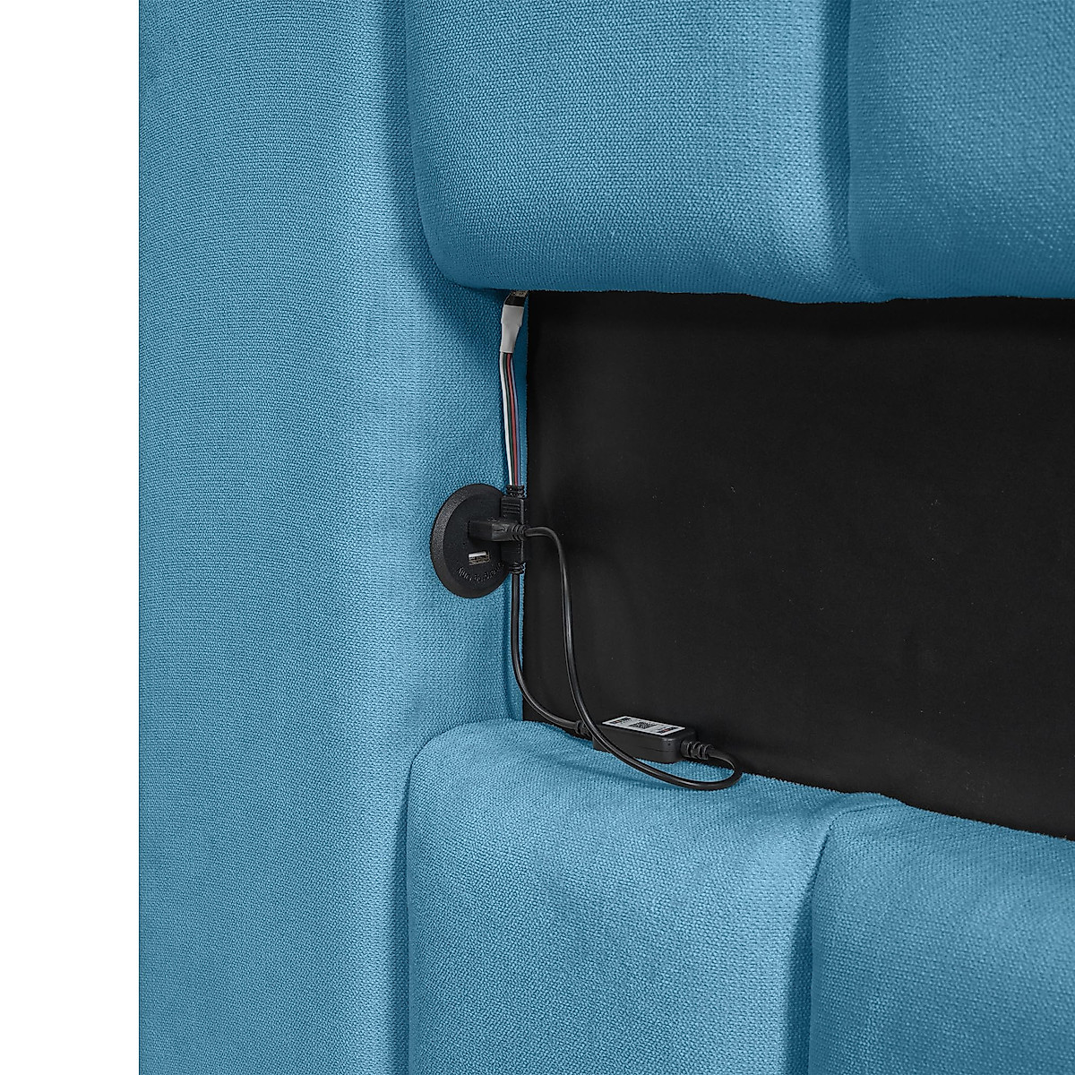 Voohek Queen Size Upholstered Platform Bed with Built-in LED Lighting, Inner Shelf Headboard and USB Charge Ports, Modern Bedframe w/Lift-Up Underneath Storage Space, Blue