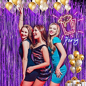 2 Pack 3.2 ft x 9.8 ft Purple Tinsel Curtain Party Backdrop Decorations, Metallic Foil Fringe Backdrop Door for Halloween, Christmas, Birthday Graduat