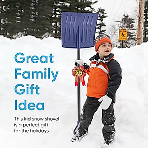 Superio Kid Snow Shovel with Metal Handle, Navy Blue Durable Shovel for Snow, Comfort D Grip Sturdy, 35“ Height, Durable Plastic Blade