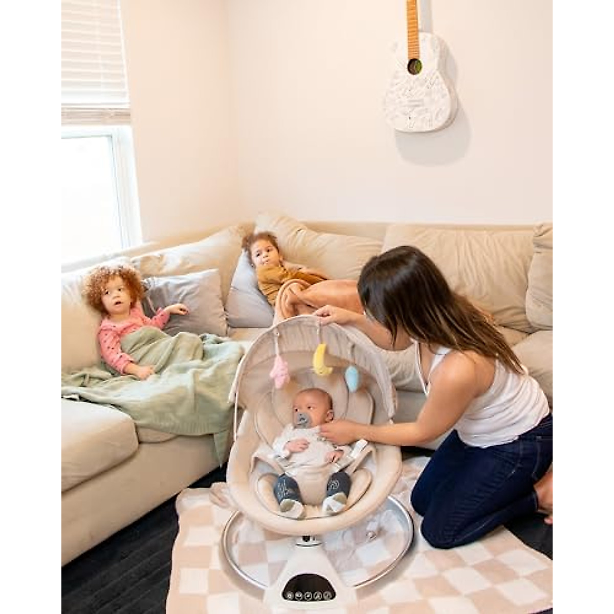 HARPPA Electric Baby Swings for Infants to Toddler, Portable Babies Rocker Bouncer for Newborn Boy and Girls, Motorized Bluetooth Swing, Music Speaker with 12 Preset Lullabies(Khaki)