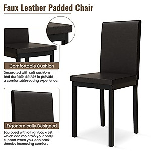 AWQM Dining Table Set for 4, Modern Kitchen Table and Chairs Set, Faux Marble Tabletop and 4 PU Leather Upholstered Chairs Dining Set for Living Room, Kitchen, Dining, Compact Space - Brown