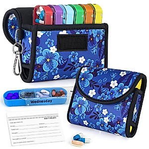 AATACAS Pill Organizer Case, Weekly Travel Pill Case Medication Reminder Daily AM PM, Day Night 7 Compartments, for 4 Times A Day, 7 Days a Week - Includes Neoprene Carrying Case